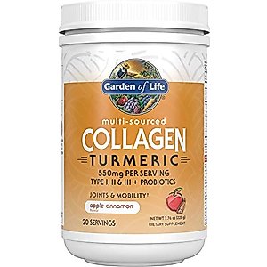 Garden of Life Multi-Sourced Protein Hydrolyzed Collagen Peptides Powder Supplements for Women Men Joints Mobility, Apple Cinnamon, Turmeric, 20 Servings, 7.76 Oz