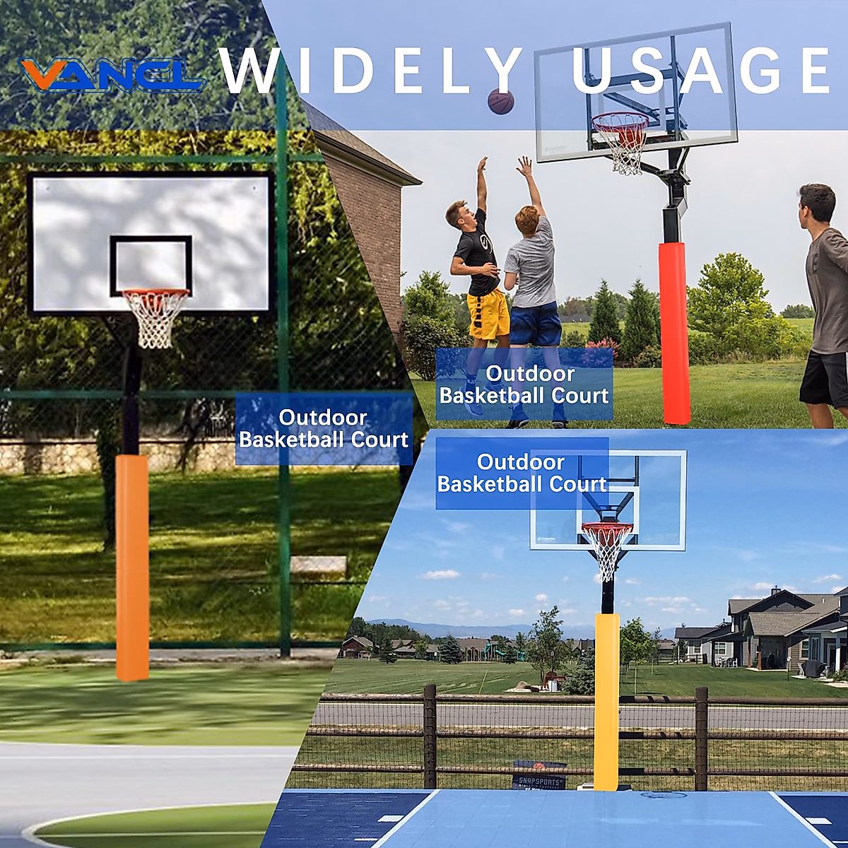 VANCL Pole Padding 4" Square Garage Pole Padding Heavy Duty Basketball Pole Pads 4 Inch Durable Basketball Pole Pad UV-Resistant Waterproof, Black (Fit 4x4 Inch Pole-6 Feet Tall)