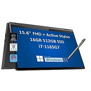 Lenovo IdeaPad Flex 5 5i 15.6" FHD 2-in-1 Touchscreen (Intel 4-Core i7-1165G7, 16GB RAM, 512GB SSD, Webcam, Active Stylus), Full HD IPS Convertible Laptop, Fingerprint, Backlit, Win 11 Home (Renewed)