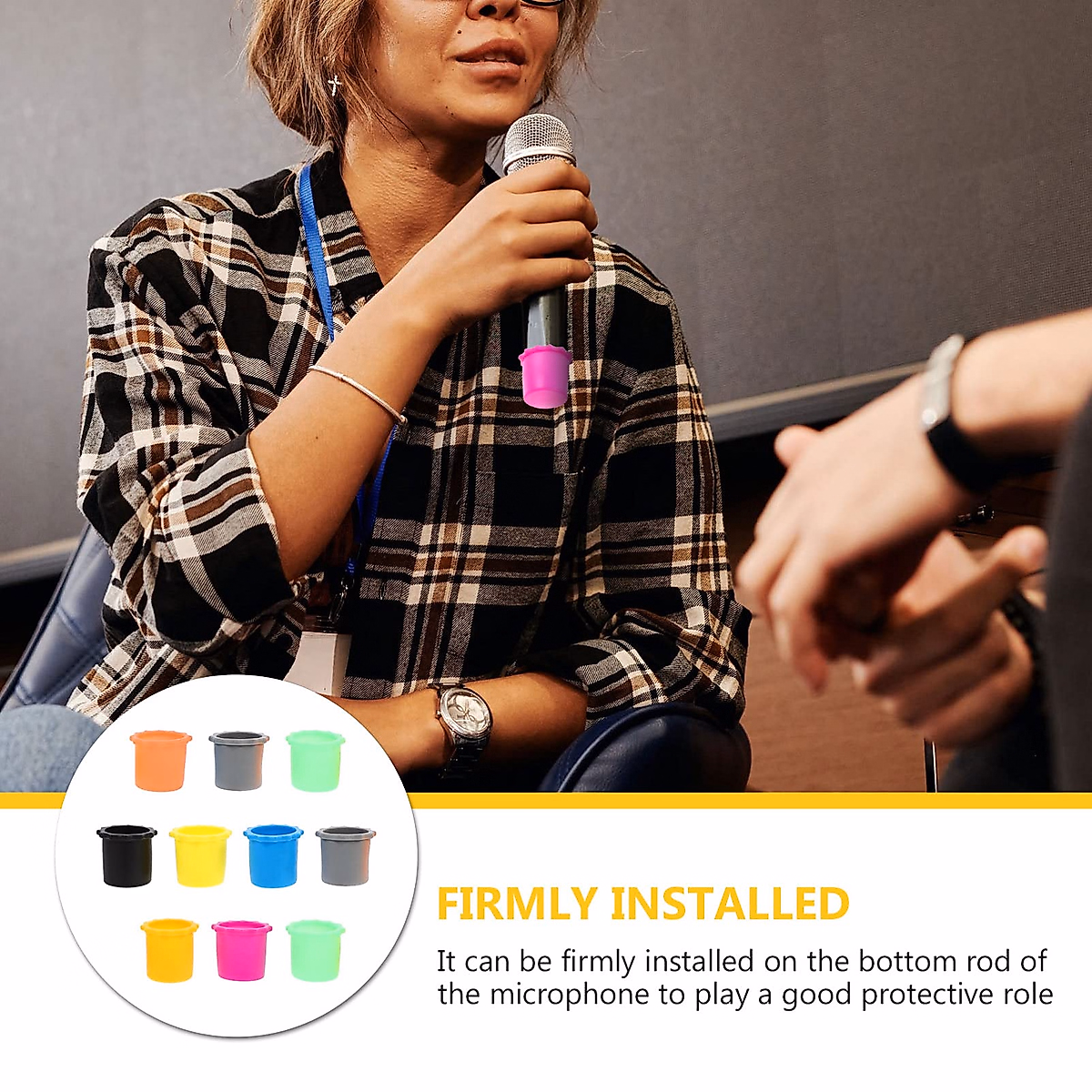 10pcs Shakeproof Anti- Rolling Wireless Handheld Microphone Protection Silicone Bottom Rod Sleeve Holder for KTV Device Random Color