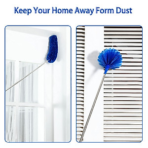 Microfiber Dusters w 2 Handle Sets, Durable 15~100 Inchs Long Telescopic Rod, Washable, Feather Dusters for Cleaning Cobweb, Ceilings Fans (5 Pack)…… Blue