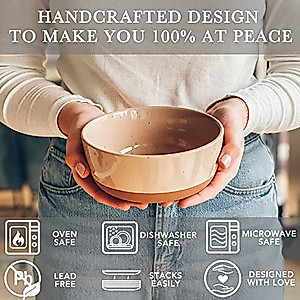 Mora Ceramic Flat Bowls Set of 4-25 oz- For Soup, Salad, Rice, Cereal, Breakfast, Dinner, Serving, Oatmeal, etc - Microwave, Dishwasher and Oven Safe Porcelain Bowl for Eating and Kitchen - Neutrals