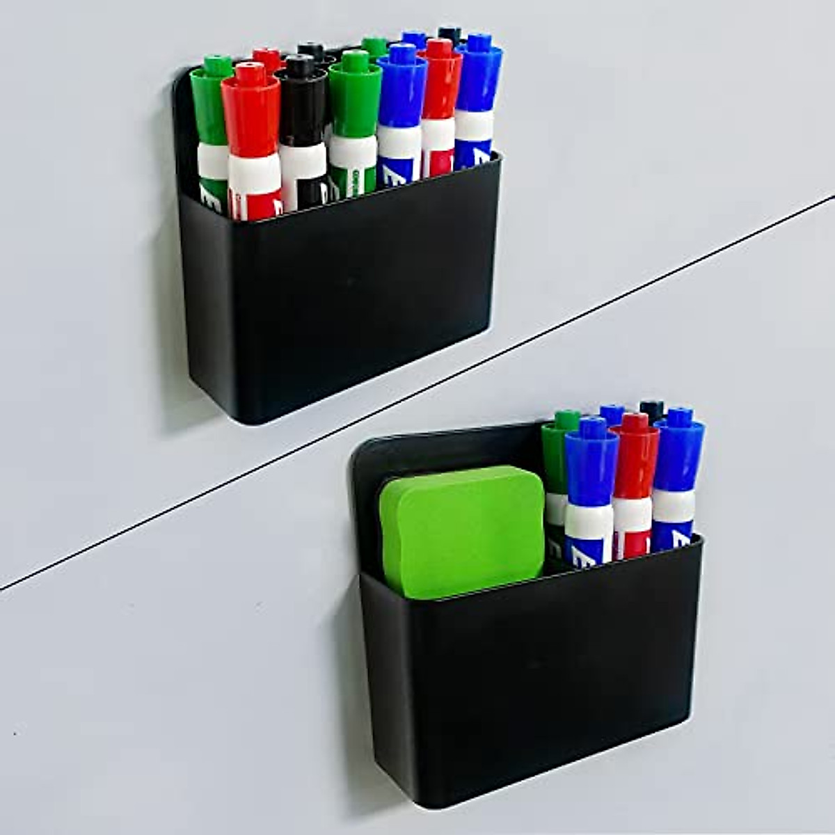 1 Pack Magnetic Dry Erase Marker Holder, Whiteboard Marker Holder, Strong magnetic Marker Pen Pencil Organizer for Whiteboards, Refrigerator(Black)