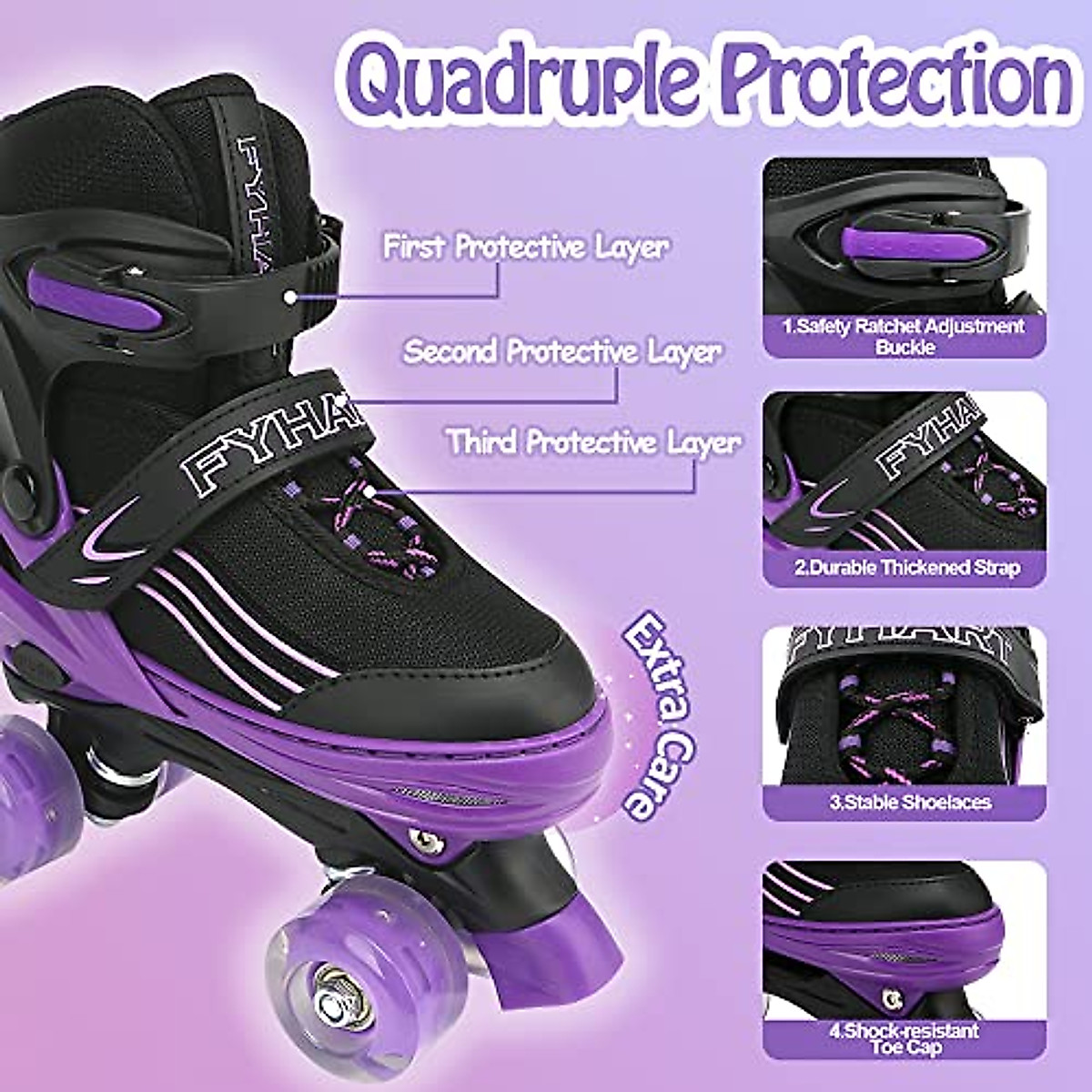 SYXKJ Roller Skates for Girls 8 Wheels Light Up Fun Illuminating Kids Roller Skates Happy Childhood Kids Skates 4 Sizes Adjustable (Big Kids 1-4)