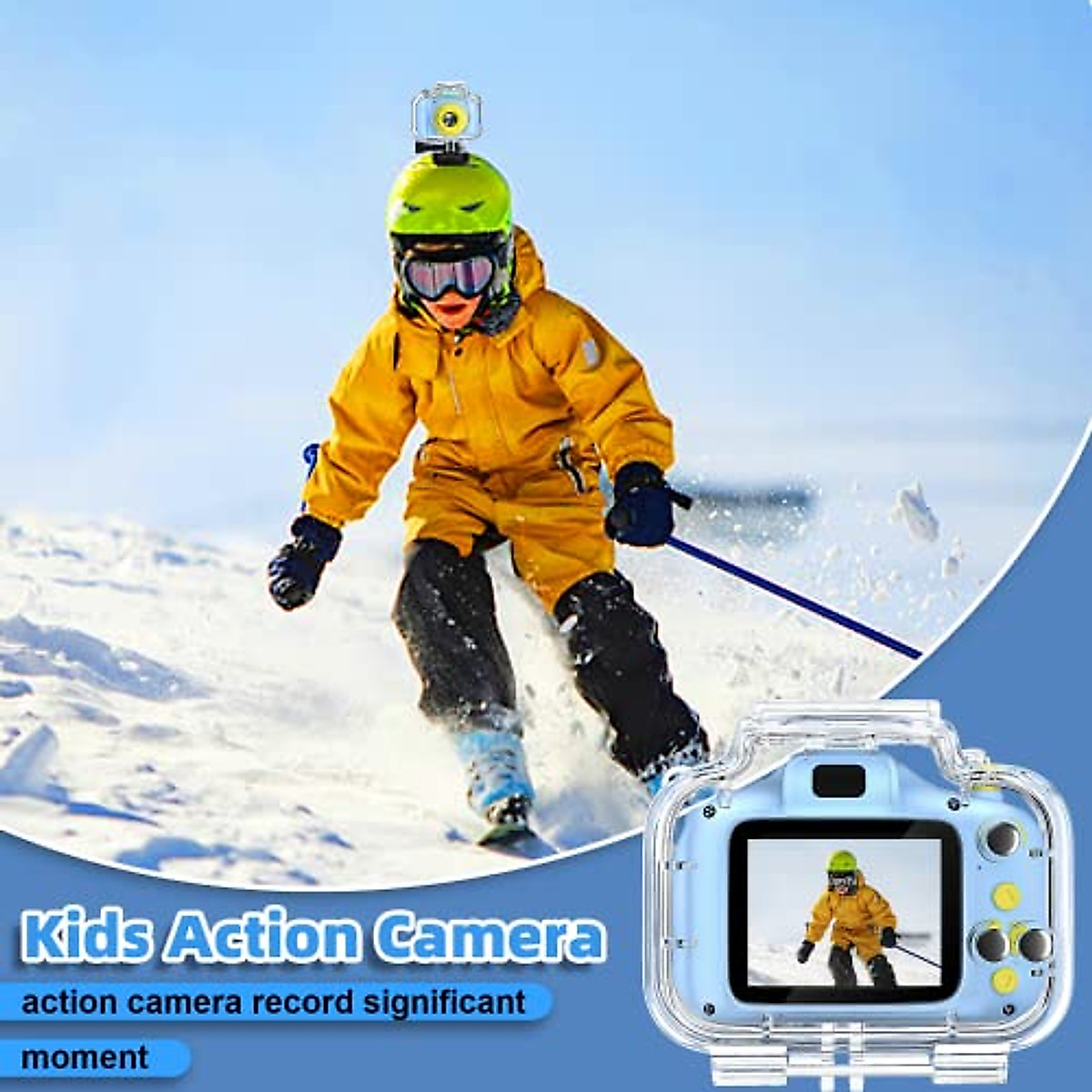 Miiulodi Kids Waterproof Camera - Birthday Gifts for 3 4 5 6 7 8 9 10 Year Old Boys 2 Inch IPS Screen Underwater Action Camera with 32 GB SD Card, Pool Toys for Kids Age 8-12 Blue