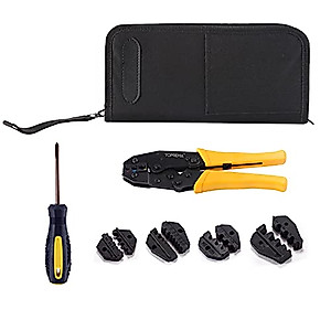 Toprema Ratchet Wire Crimping Tool Kit 5 Interchangeable Dies Set for Insulated Non-insulated Ferrules Terminals Electrical Connectors with Carry Bag