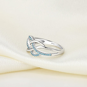 YL Celtic Knot Rings 925 Sterling Silver Twisted Knot Ring 18k White Gold Plated Created Aquamarine Infinity Statement Rings-size5