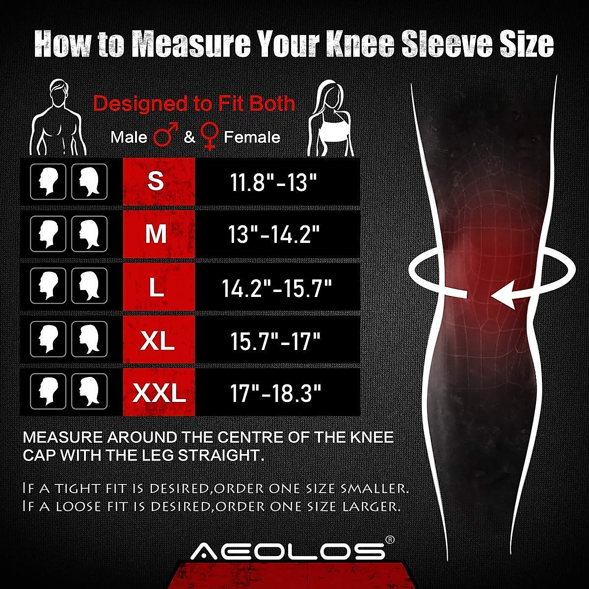 AEOLOS Knee Sleeves (1 Pair)，7mm Compression Knee Braces for Heavy-Lifting,Squats,Gym and Other Sports (Large, Black)