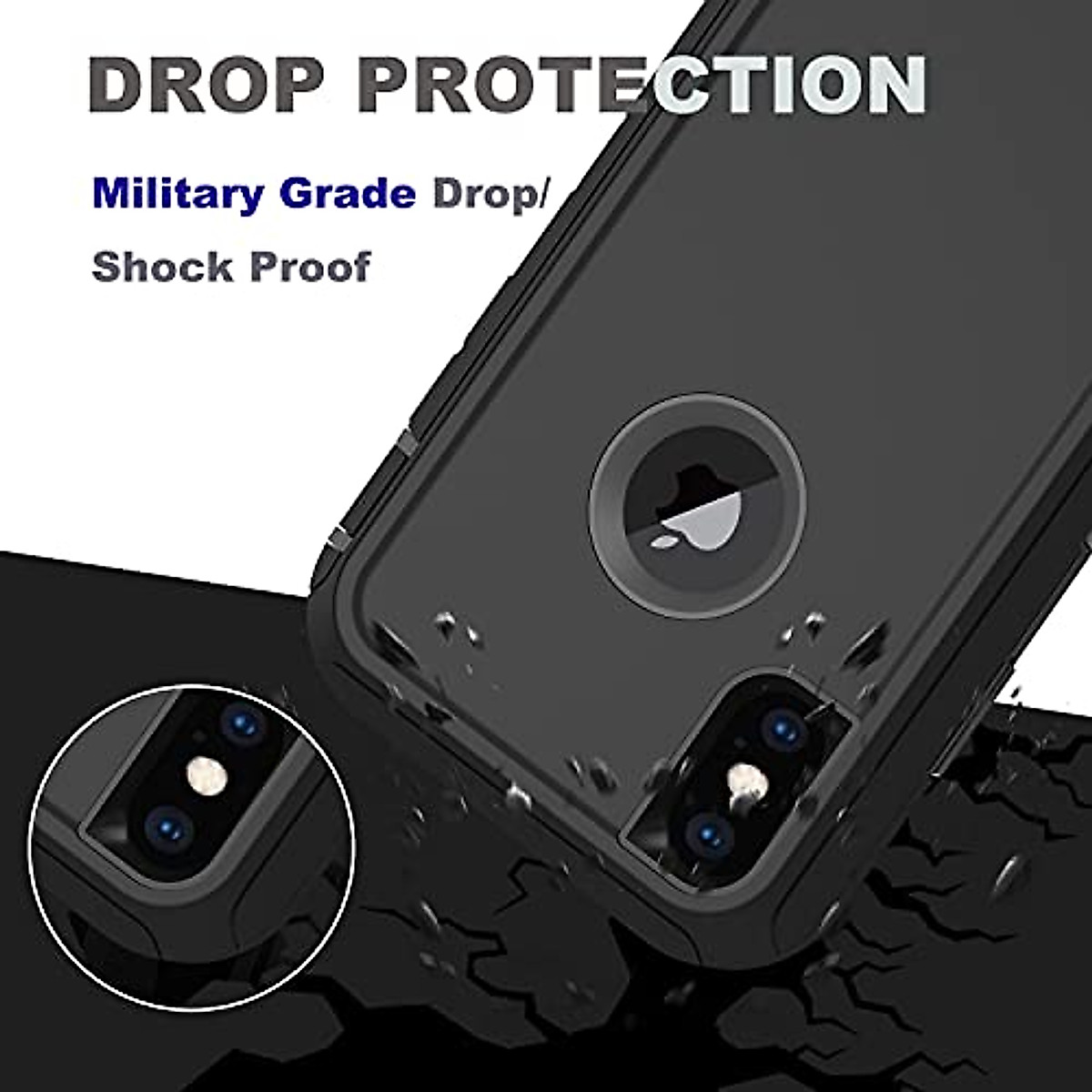 Wedall for iPhone Xs & iPhone X Case, with 2 x Screen Protector [Shockproof] [Drop Proof] [Dust Proof] Heavy Duty 3-Layer Rugged Protective Defender Cover for Apple iPhone Xs/iPhone X (Black & Gray)