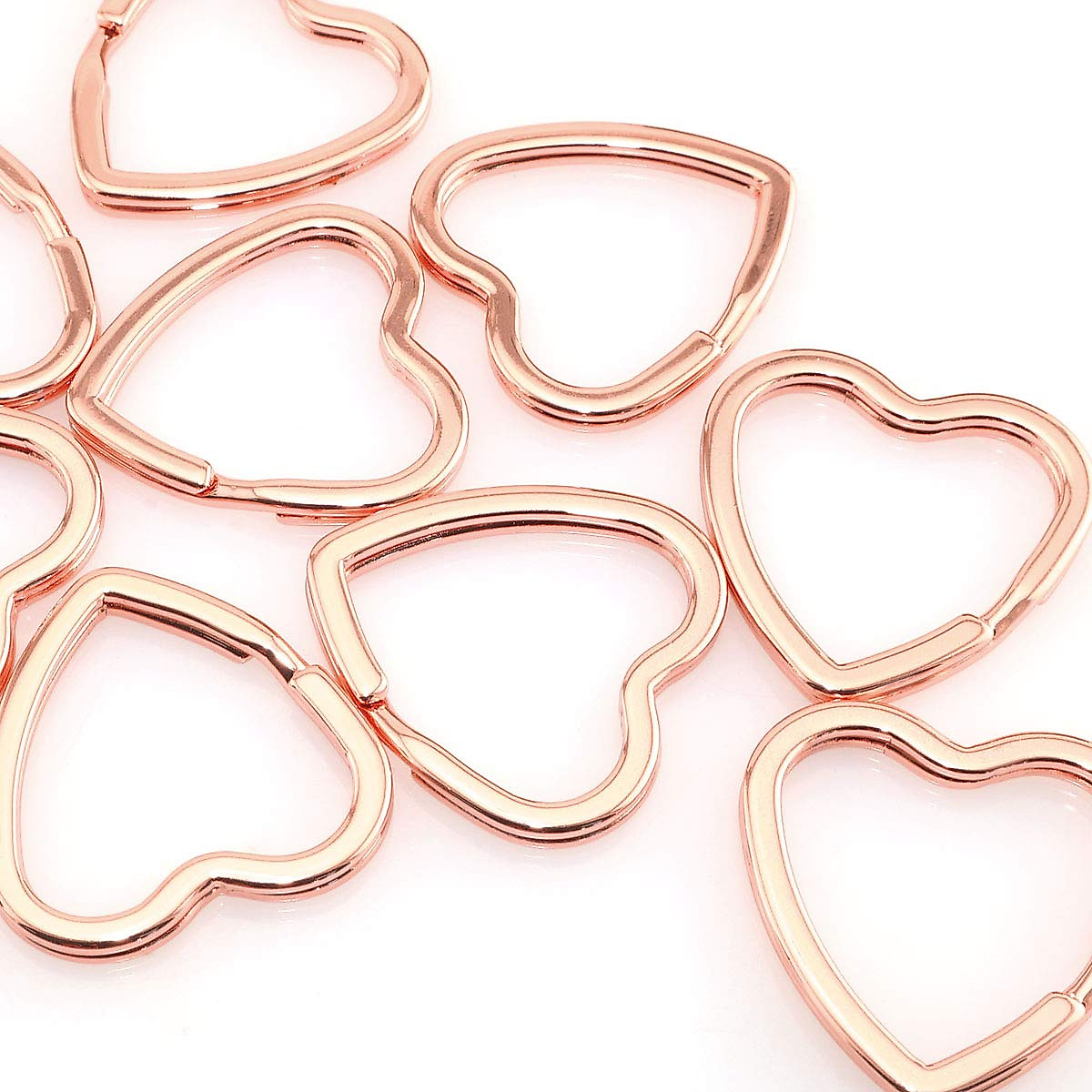 Lind Kitchen 10pcs Creative Flat Key Ring DIY Keychain Accessories Metal Key Split Ring Heart Shape(Rose Gold)