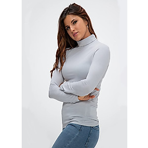 DEVOPS Womens 2-Pack Long Sleeve Mock Turtleneck Stretch Fitted Shirts (Black/Light Gray, Large)
