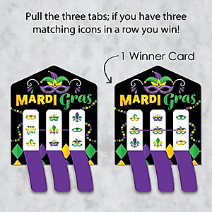 Big Dot of Happiness Colorful Mardi Gras Mask - Masquerade Party Game Pickle Cards - Pull Tabs 3-in-a-Row - Set of 12