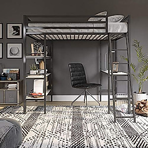 Little Seeds Nova Metal Bed w/Shelves, Twin Bunk, Gunmetal Gray Loft,