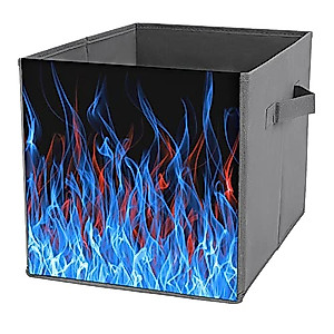 Blue and Red Fire Flame Storage Bin Foldable Cube Closet Organizer Square Baskets Box with Dual Handles