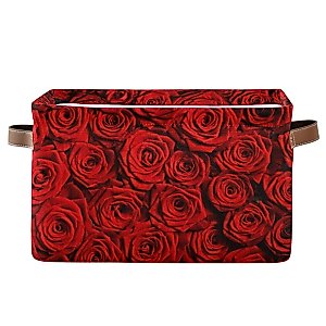 AUUXVA Red Rose Floral Storage Basket Collapsible Cloth Storage Cube Basket Bins Organizer with Handles Rectangular Large Toys Shelf Closet for Nursery Bedroom Home Office
