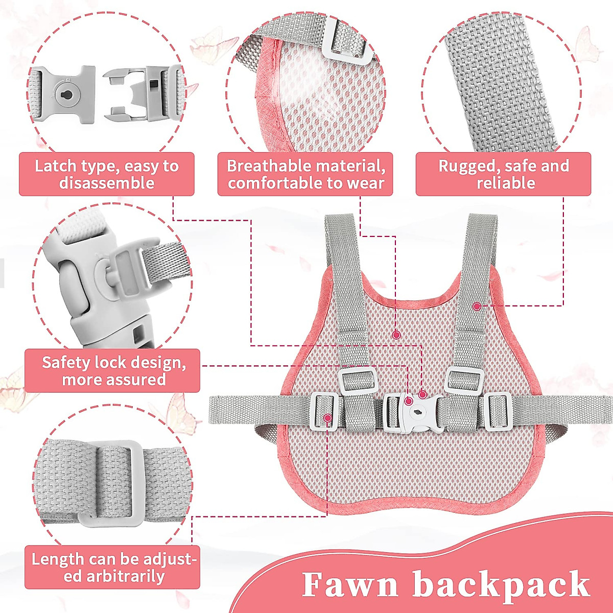 Toddlers Harness Leash & Anti Lost Wrist Link & Betepa Child Safety Harness Leash for Girls Kids Walking Wristband Assistant Strap Reflective Belt for Girl Pink The Best Gift to Keep Kid Close(Fawn)