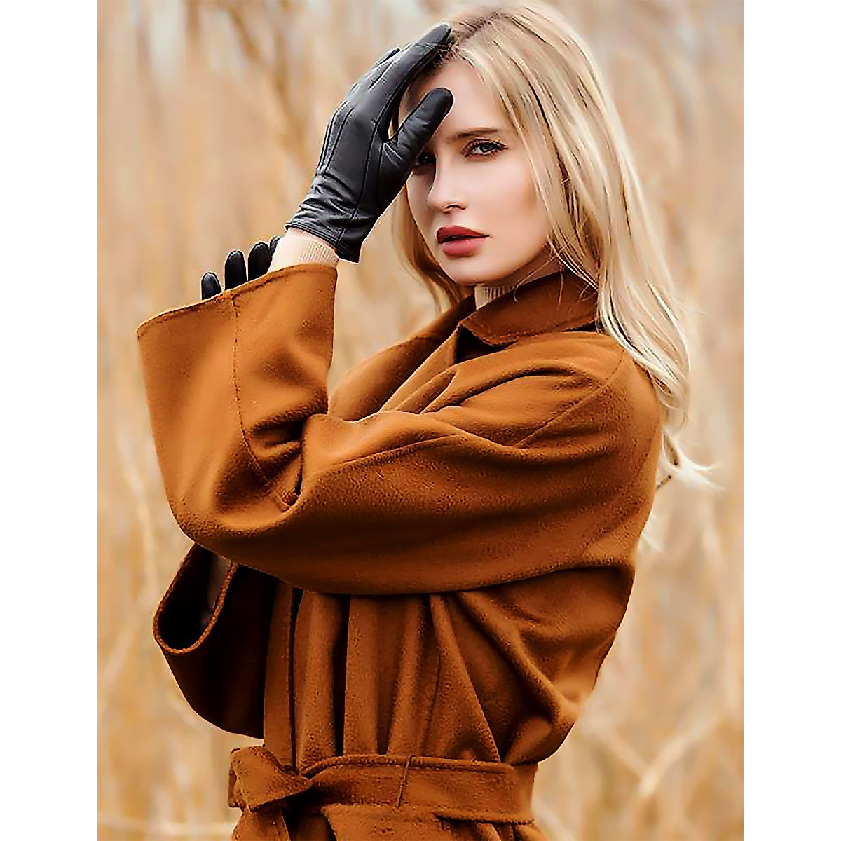 YISEVEN Women's Wool Lined Winter Genuine Leather Gloves Touchscreen Three Points Driving Elegant Dress Sheepskin Warm Fur Lining for Cold Weather Accessories New Year Gifts, Black Medium/7.0"