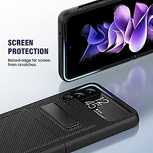 Caka Compatible for Galaxy Z Flip 3 5G Kickstand Case, Z Flip 3 Case with Camera Protector Hinge Protection Wireless Charging Cover Case for Samsung Galaxy Z Flip 3 (Carbon Fiber Black)