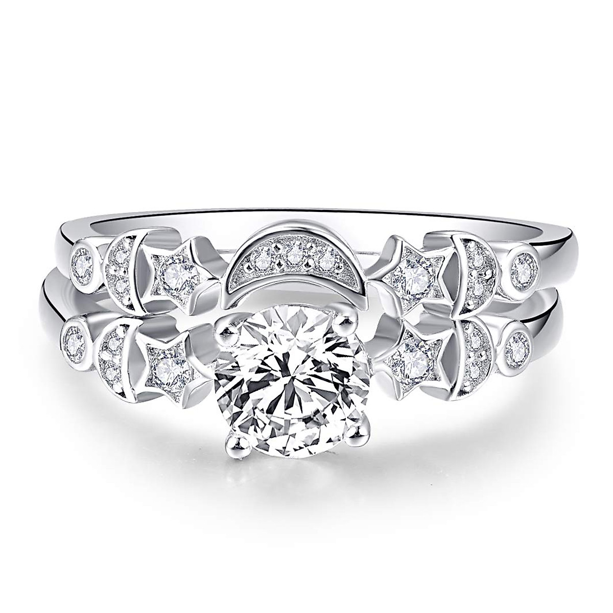 AVECON Women's Platinum Plating Sterling Silver Wedding Engagement Ring Band Set 1.25 Carat Round Brilliant Cubic Zirconia