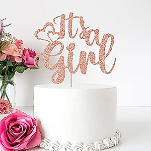 Betalala It’s a Girl Cake Topper,Sweet Baby Girl Decorations,Baby Shower/Gender Reveal Party Decorations,Baby Girls 1st Birthday Party Decoration Supplies Rose Gold Glitter (Corrected)