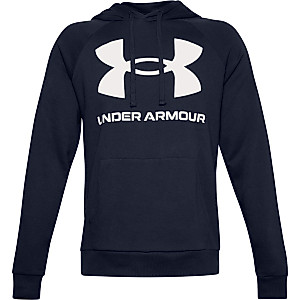 Under Armour Mens Rival Fleece Big Logo Hoodie , Midnight Navy (410)/Onyx White , Large