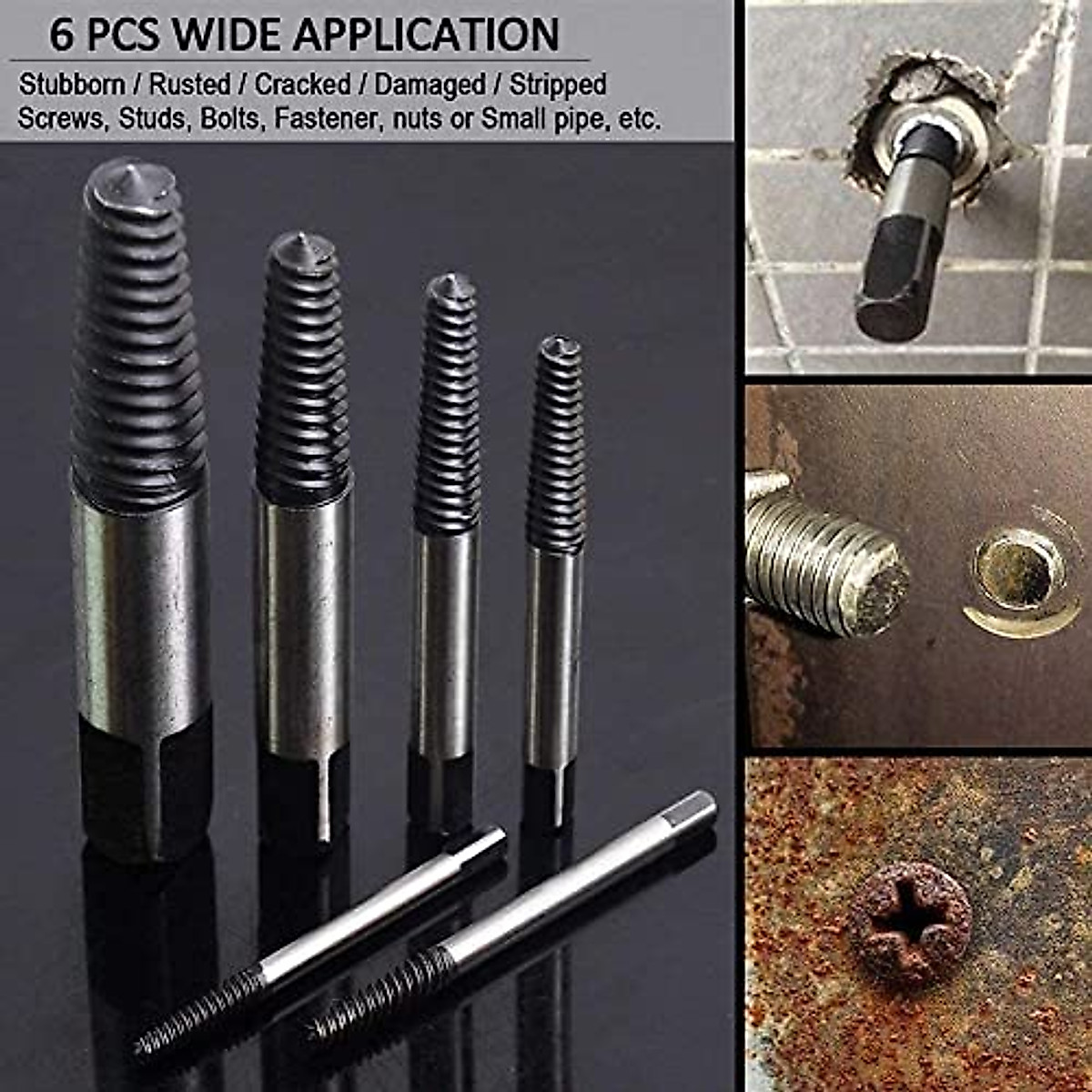 6Pcs Damaged Screw Extractor Set Chrome Vanadium Steel Damaged Bolt Screw Extractor Remover Broken Bolt Stripped Screw Extractor Kit