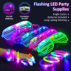 Fabeto Light Up Glow Party Supplies 65 Pack New Year Eve LED Glow In The Dark Birthday Neon Party Favors Accssories for Kids Adults, 5 Glasses 10 Bracelets 5 Headbands 5 Necklaces 40 Finger Lights