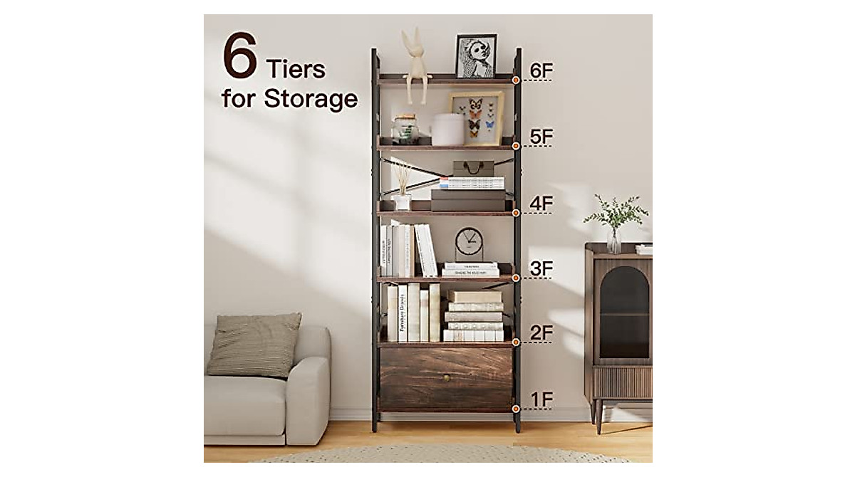 Pipishell 6-Tier Bookshelf - Stylish Storage Solution