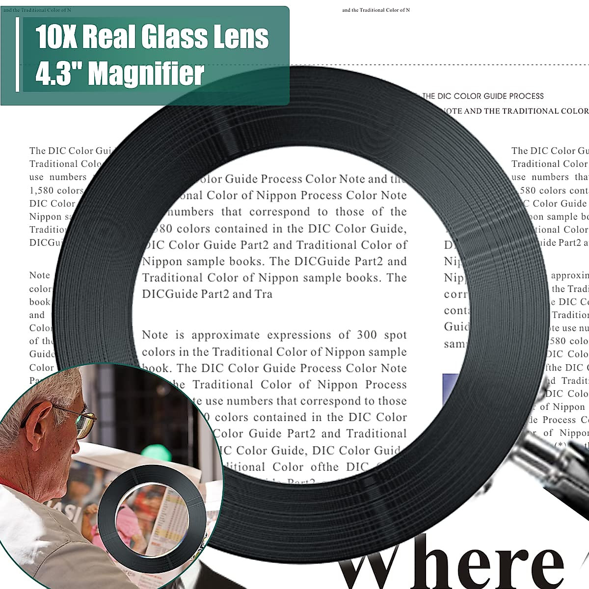 10X Desk Magnifying Glass with Light, 72LED 12W Magnifying Lamp, Magnifying Work Light, 3 Color Modes Stepless Dimmable Craft Lamp, Magnifying Glasses with Light for Close Work Reading Repair