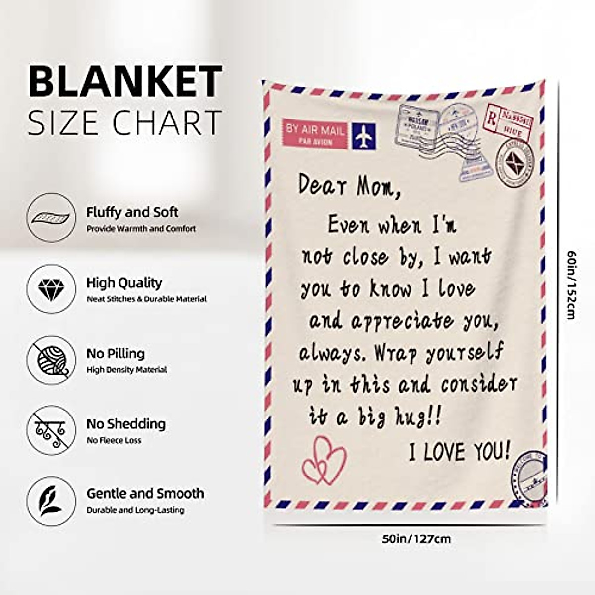 TUDSFV Gifts for Mom Blanket, Mother's Day Soft & Warm & Comfortable, I Love You Mom Blanket, for mom, Flannel Material Throw Blanket 50 x 60 Inch