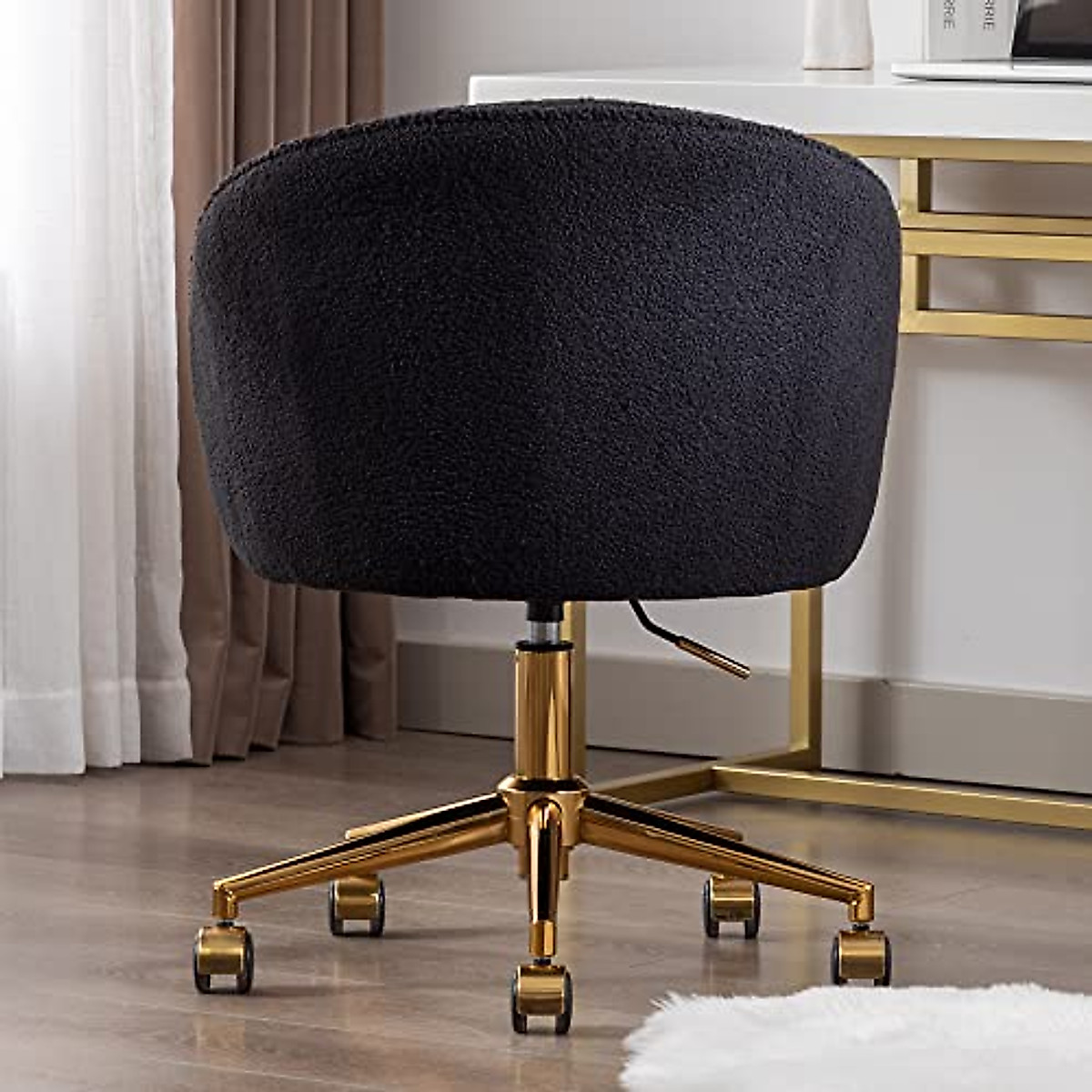 KCC Faux Fur Office Desk Chair, Comfy Fluffy Swivel Modern Leisure Armchair with Wheels, Upholstered Comfy Fuzzy Vanity Makeup Chair Height Adjustable for Teens Women Girls Elegant Home Office