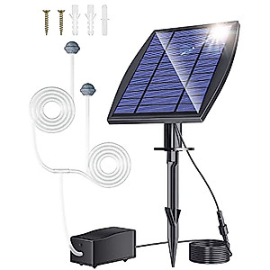 NFESOLAR Aquarium Air Pump Oxygenator, 2.5W Solar Air Pump with 2 Air Bubble Stones, Solar Pond Aerator up to 120 Gallons 3 Mode&No Noise Solar Aerator for Pond Stock Tank Fishing Hydroponics
