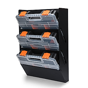 DITKOK Hanging Tote Kit for Van Shelving Storage System, 3 Plastic Storage Box with1 Set Galvanized Steel Hanging Organizer Holder for Small Parts, Screws and Hardwares