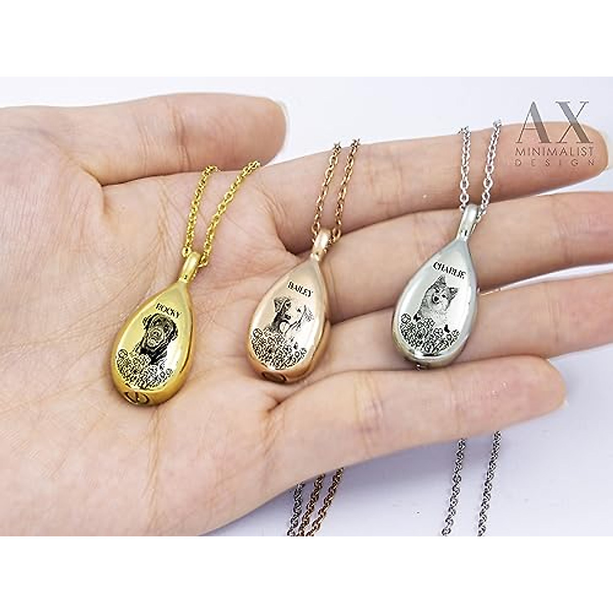 AX Minimalist Personalized Teardrop Urn Necklace For Dog Ashes, Rainbow Bridge Dog Necklace, Memorial Gifts, Rainbow Bridge Sympathy Gift (UNL-S23)