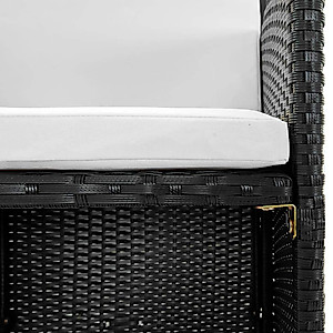 5 Piece Outdoor Dining Set with Cushions | Patio Dining Set | Garden 1 Glass Top Dining Table and 4 Rattan Chairs for Backyard, Poolside and Yard | Black Poly Rattan with Steel Frame