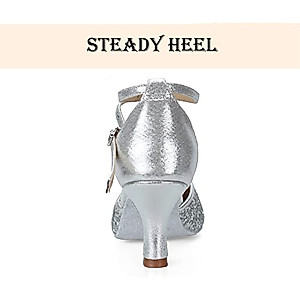 TRIWORIAE - Women/Girl Ballroom/Latin/Standard Dance Shoes Sandals Silver Suede Sole Indoor 8
