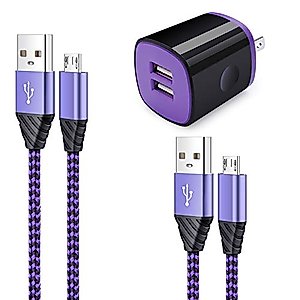 Charger Plug, Charging Block, Dual USB Wall Charger with Micro USB Charger Cable Android Phone Charger for Samsung Galaxy J7V J8, J7 Crown/Prime/Star/Sky Pro/Refine, S7 S6 Plus/Edge/Active