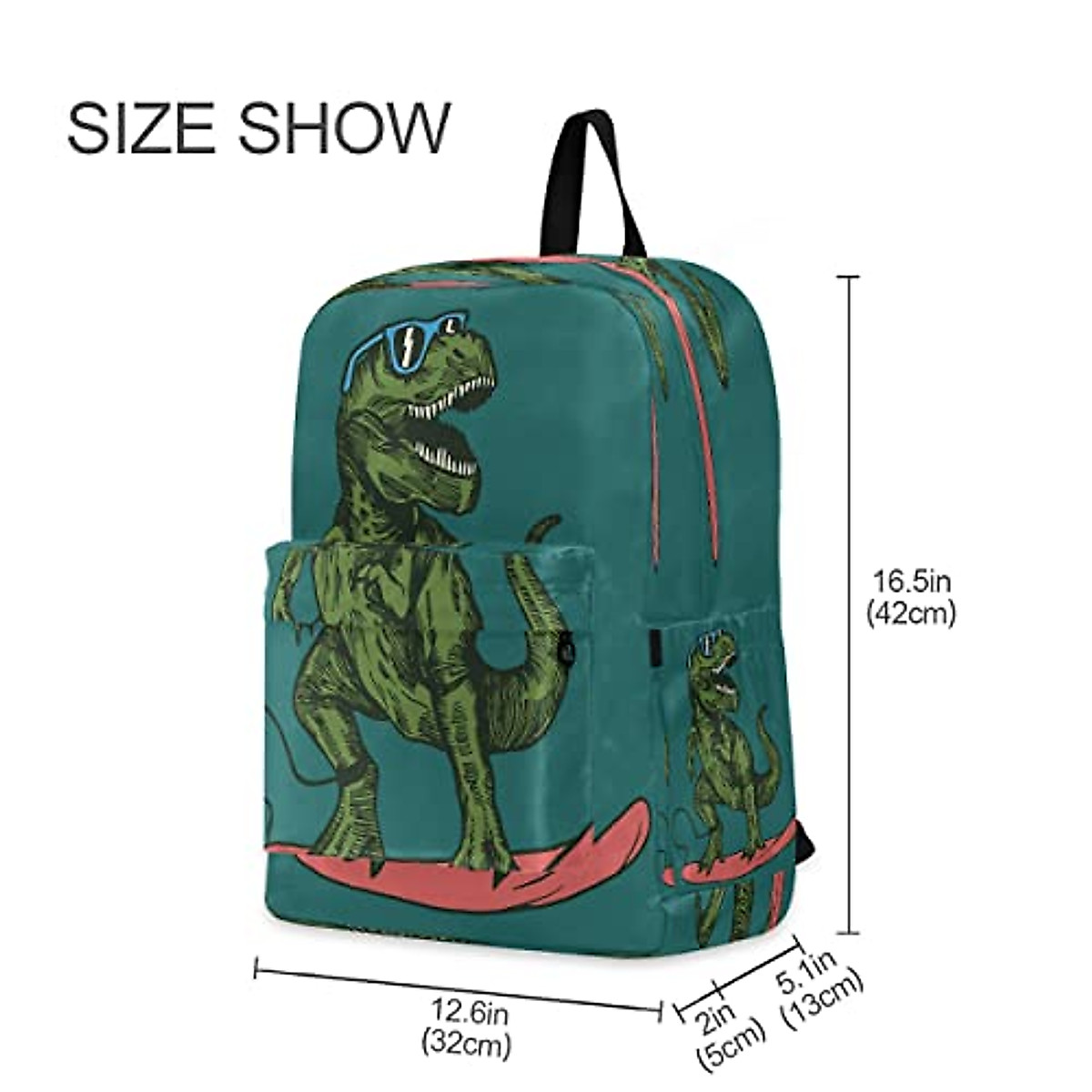 Lightweight School Backpack Skateboard Dinosaur Bookbag Schoolbag Casual Daypack for Travel with Bottle Side Pockets