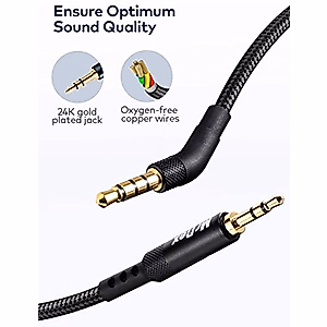 Mr Rex Replacement Audio Cable Cord with Mic for Bose 700 QuietComfort QC35 QC35II QC25 QC45 Headphones, JBL E45BT E55BT E65BTNC 750NC Earphone, Nylon-Braided 2.5mm to 3.5mm Aux Cord Wire(1-Pack, 5ft)