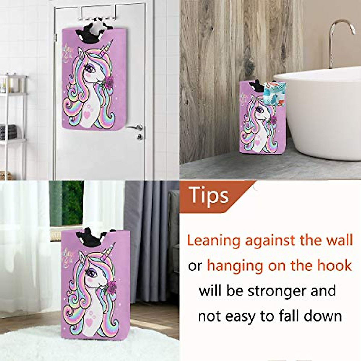 Unicorn Girl Rose Laundry Baskets Hamper Flower Rainbow Large Dirty Clothes Bag Magic Animal Washing Bin Horse Clothing Holder Floral Kids Toys Books Storage Organizer College Bathroom Bedroom Dorm
