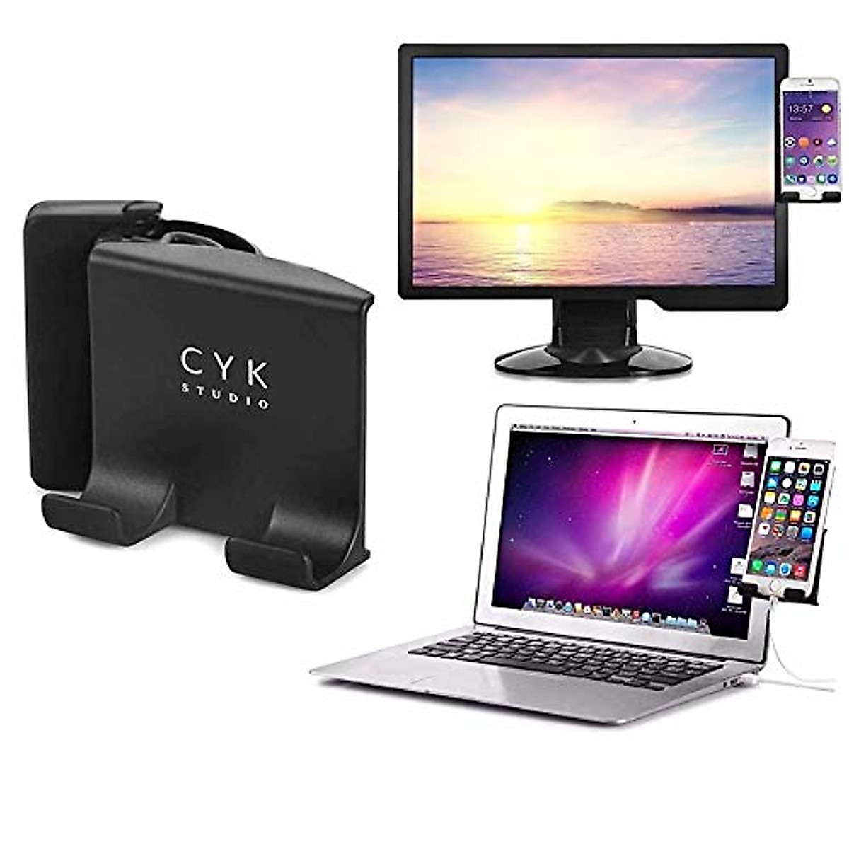 Mobile Phone Holder, That Clip on Monitor for Laptop or Desktop Within 25mm Thickness, Cell Phone Stand Smart Phone Dock Mobile mounts Phone Clip for Universal Computer Display, Cell Phone Mount