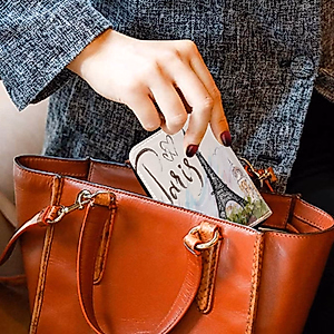 susiyo Stylish Pattern Paris Eiffel Tower Credit Card Wallet, RFID Blocking Compact Women Leather Card Holder Zipper Purse