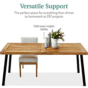 Best Choice Products 6-Person Indoor Outdoor Acacia Wood Dining Table, Picnic Table w/Powder-Coated Steel, 350 Pound Capacity Legs - Natural