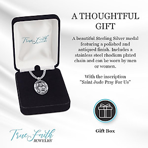 TrueFaithJewelry St Jude Necklace Patron Saint of Lost Causes Pendant Sterling Silver Oval Medal Religious Catholic for Women and Men, 7/8 Inch