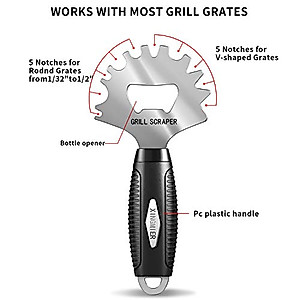 XIANGMIER Stainless Steel BBQ Grill Scraper- Grill Grate Cleaner- Barbecue Grill Brush Non-bristles Safer Than Wire Brush-Perfect BBQ Cleaning Tools-Works with Most Grill Grates (Black)