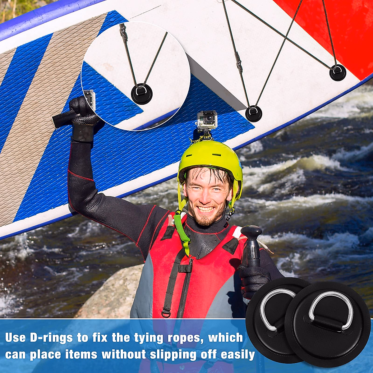 Hotop 6 Pieces Stainless Steel D-Ring Pad PVC Inflatable Boat Pad Patch D-Ring Patch for PVC Inflatable Boat Kayak Canoe Deck Accessories (Black)