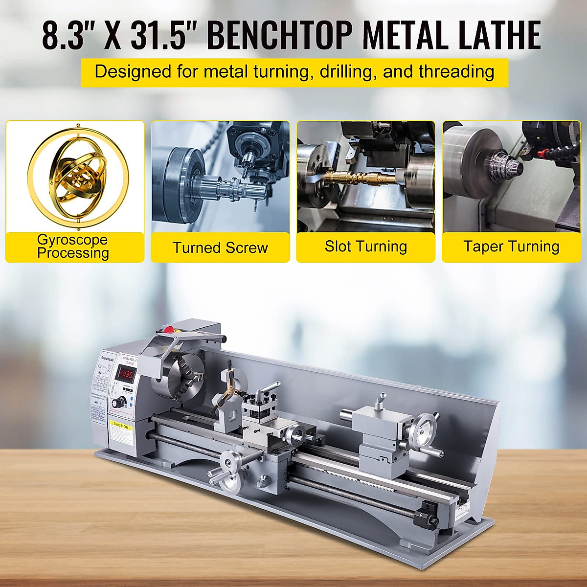 VEVOR Metal Lathe, 210x800 Mini Lathe Machine, 2500 RPM Variable Speed Change, 850W Precision Mini Lathe, Metal Working Lathe with Brushless Motor, Milling Machine for Various Metal Turning
