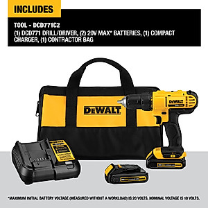 DEWALT 20V Max Cordless Drill/Driver Kit, Compact (DCD771C2) and 13-Piece Black Oxide Drill Bit Set with Pilot Point