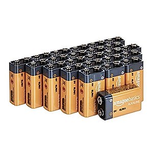 Amazon Basics 24 Units Pack 9 Volt Performance All-Purpose Alkaline Batteries, 5-Year Shelf Life, Easy to Open Value Package