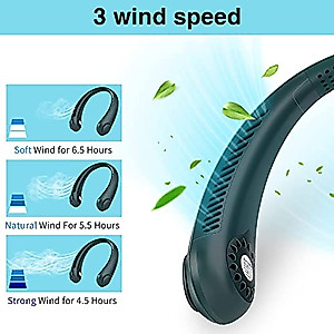 Shiyinvie Portable Neck Fan, Personal Wearable Fan Hands Free USB Rechargeable Battery 3 Speed Bladeless Fans Suitable for Office Outdoor Travel (Green)